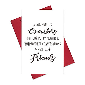 Ogeby Funny Birthday Card for Coworker Colleague, Humor Going Away Card for Work Friend, A Job Made Us Coworkers But Our Potty Mouth