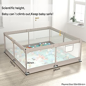 UANLAUO Baby Playpen with Mat, 59x59inch Playpen for Babies and Toddlers, Extra Large Baby Playpen,Kids Play Pen,Baby Fence,Big Playpen for Infants with Gate,Playard for Baby