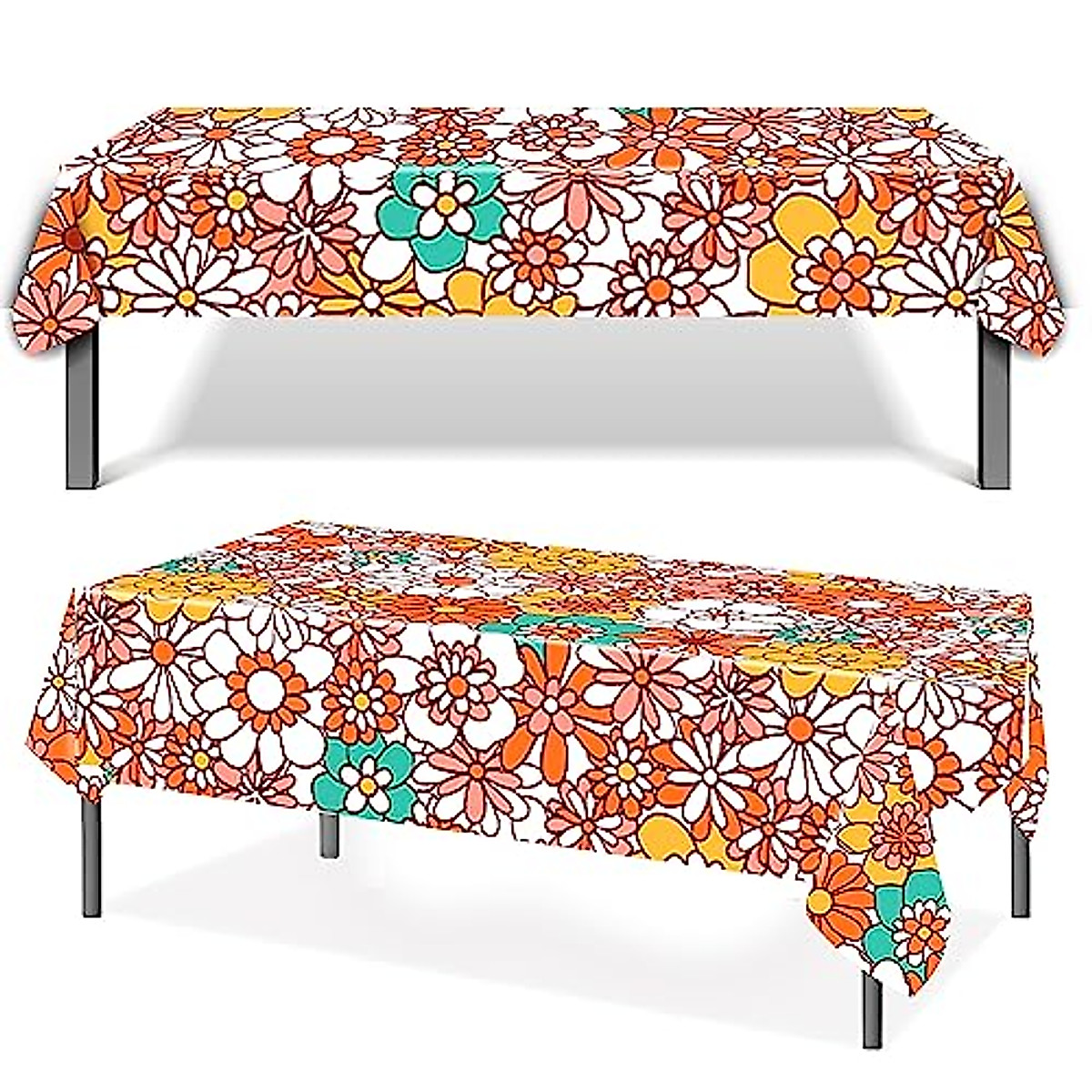 Augisteen 2 PCS Groovy Tablecloth Plastic Boho Daisy Table Covers Daisy Flower Tablecloth Hippie Retro Floral Disposable Tablecloths Waterproof for Birthday Party Decor Baby Shower, 54 x 108 Inch