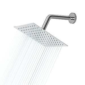 Lordear Rain Shower Head 8 Inch Square High Pressure Waterfall Shower Head Ultra Thin 304 Stainless Steel Shower Head Polish Chrome with 100 Silicone Nozzles