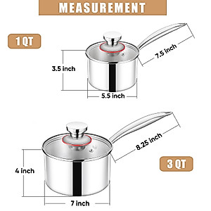 TeamFar Saucepan with Lid, 1qt & 3qt Stainless Steel Tri-ply Sauce Milk pan Small Cooking Pot for Induction/Gas/Electric/Ceramic, Healthy & Heavy Duty, Ergonomic Handle & Dishwasher Safe – Set of 2