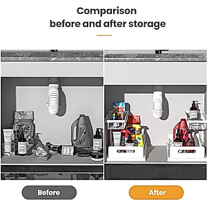Under Sink Organziers and Storage, Pull Out Drawers Under Cabinet Storage Around Plumbing, for Under Kitchen Bathroom Sink Organizers and Storage（White