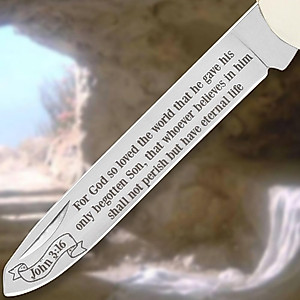 Salvation Pearl Trapper Pocket Knife | Laser Etched Stainless Steel Blades | John 3:16 | Jesus Christ Carrying Cross | Elegant Faux Pearl Handle Scales | Nickel Silver Bolsters | Closed Length 4"