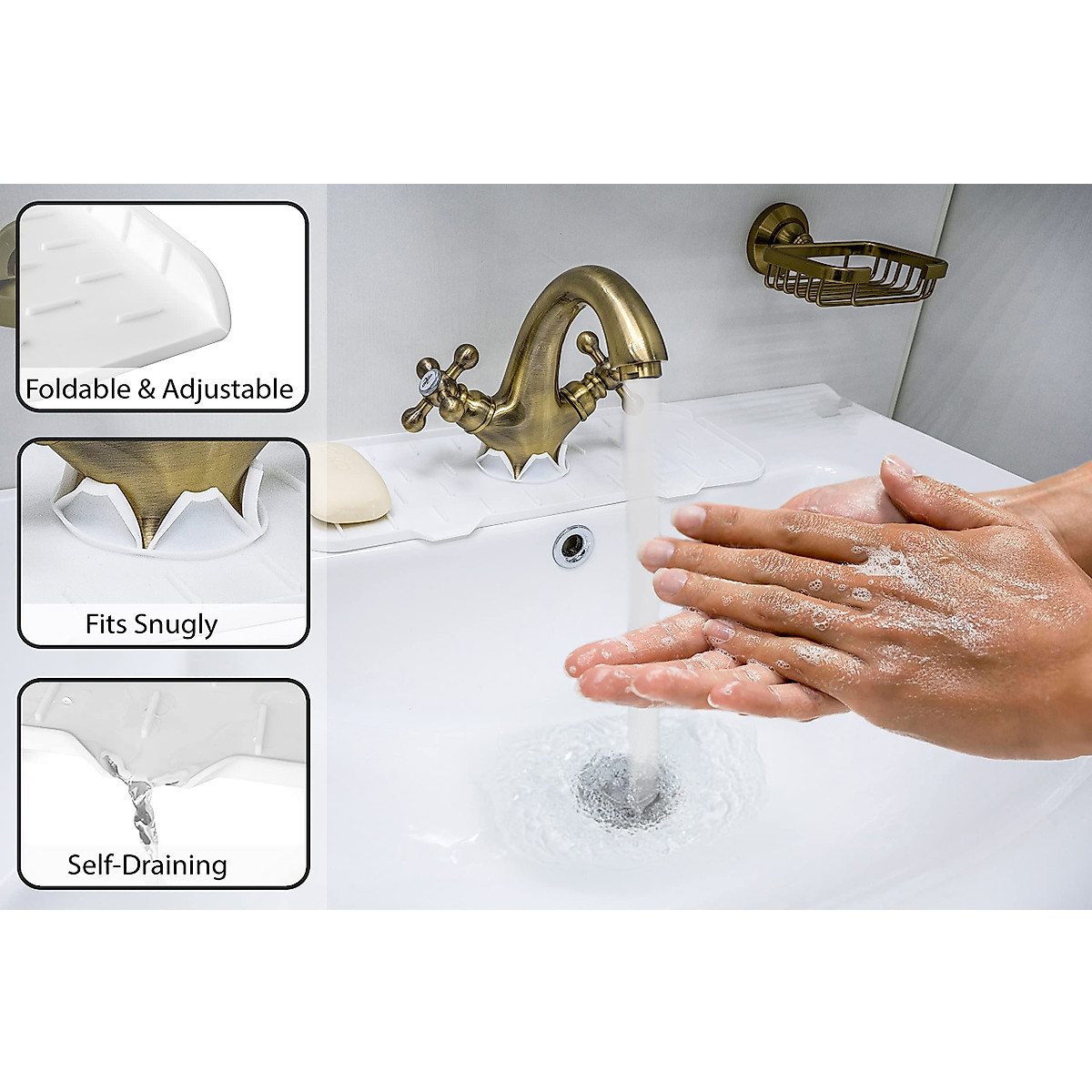 2 Pcs White Silicone Faucet Handle Drip Catcher Tray - Drip Catcher for Sink Faucet – Kitchen Faucet Drip Mat - Sink Faucet Splash Guard - Faucet Pad - Counter Faucet Mat - Silicone Sink Protector.