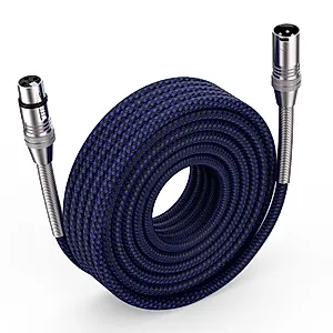 XLR Cable 100ft, Ciwoda Multi-Color Heavy Duty Nylon Braided XLR Male to Female, Microphone Cable 3 Pin Balanced XLR Cable Compatible with Speakers, Microphones, Stage Lighting and More - Blue