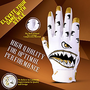 LISAAZ Limited Edition Shark Football Gloves Skin Fit Youth Football Gloves Tacky Football Gloves Men| Football Gloves for Kids 8-12 Receiver Gloves Adult/Football Gloves Youth