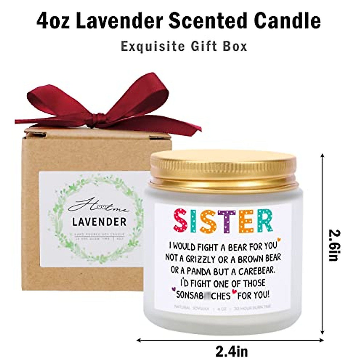 Sisters Birthday Candles Gifts for Women, Friends Candle for Soul Sister, Lavender Scented Candle, I Would Fight A Bear for You Sister Candles Present for Sister Best Friend