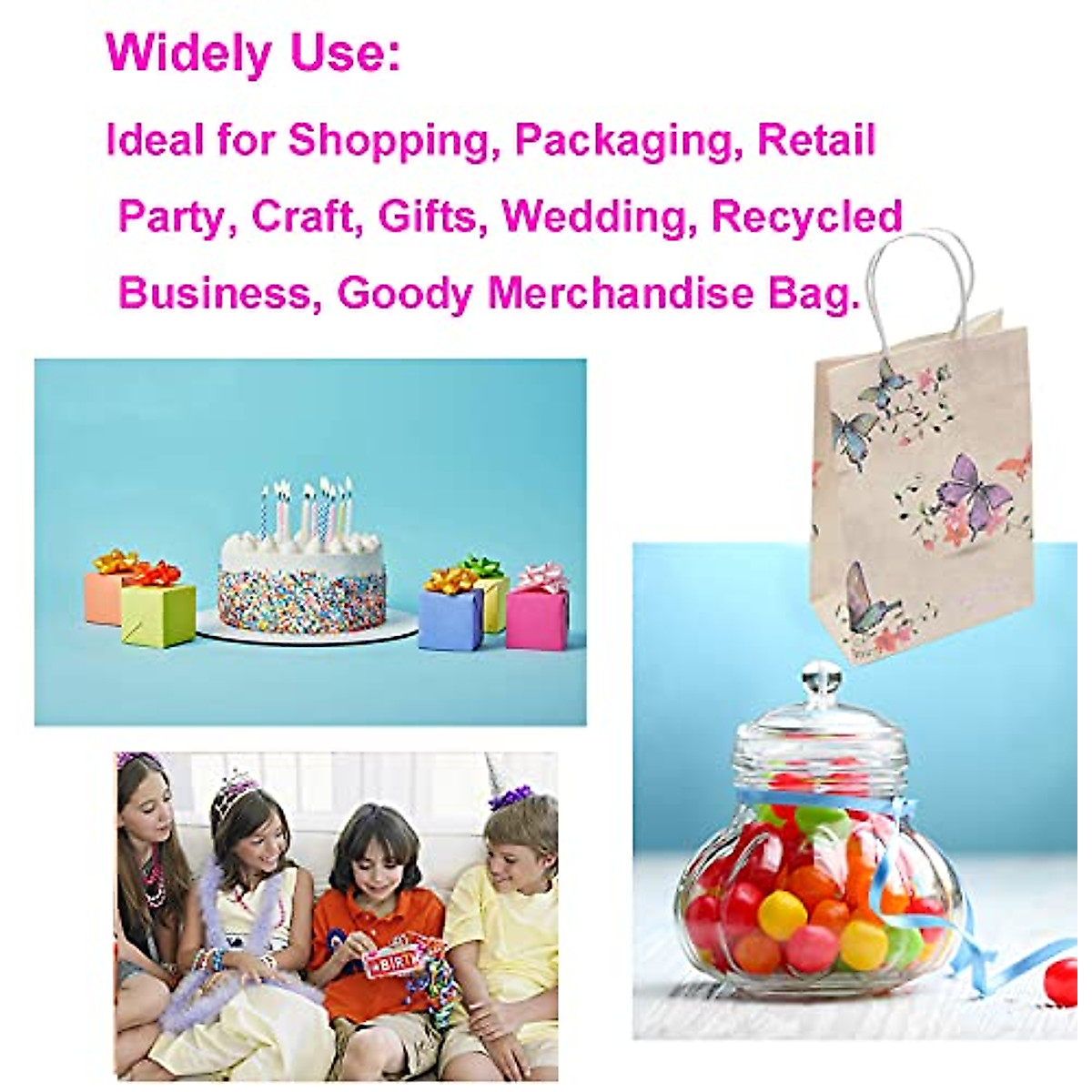 YYaaloa 20pcs Small Gift Bags Kraft Paper Bags with Handle Butterfly flower Party Favor Bags for Baby Shower Kids Birthday Wedding Xmas Party Supplies Restaurant takeouts, and Store Owners (20)