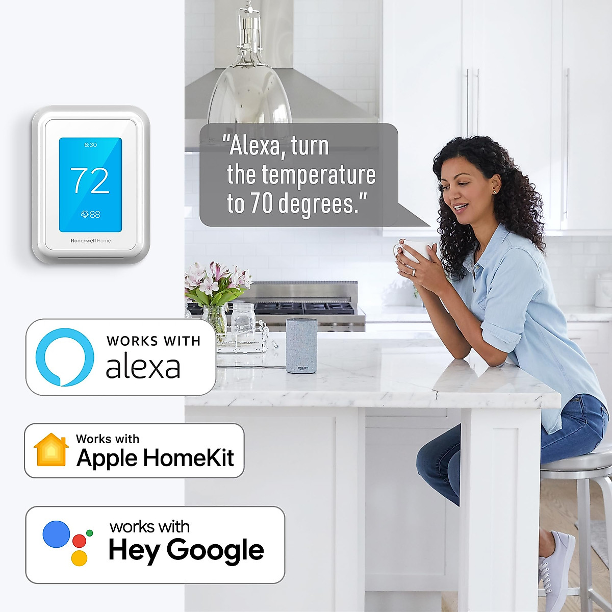 Honeywell Home T9 WiFi Smart Thermostat, Smart Room Sensor Ready, Touchscreen Display, Alexa and Google Assist