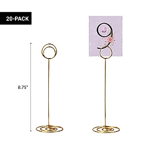 KINGDOM SOLUTIONS 20 Pack 8.75 inch Tall Table Number Holders - Gold Place Steel Table Picture Stands Card Holder, Food Signs, Memo Notes, Weddings, Restaurants, Birthdays, Anniversary Party