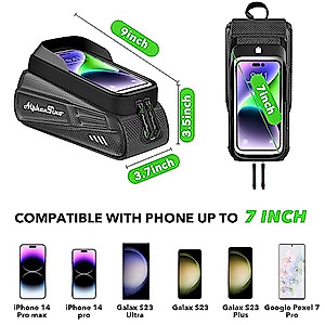 Alphantino Bike Phone Holder Bag - Large Capacity Bicycle Top Tube Handlebar Front Frame Pouch Cycling Hard Case Mount, EVA Pressure-Resistant Bag, TPU Touch-Screen & Sun-Visor (Green ZIpper)