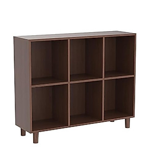 IOTXY Freestanding Open Cubes Bookcase - 2-Tier Floor Standing Wooden Storage Display Cabinet Organizer with Legs for Home Office, 6-Cubes Open Shelf Low Short Bookshelf, Walnut