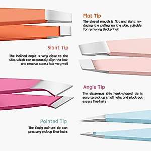 Velodios Tweezers for Women and men, Professional Precision Tweezers for Eyebrows, Pointed and Slant Tweezers for Facial Hair, Splinter and Ingrown Hair Removal, Stainless Steel Tweezers Set - 4Pack