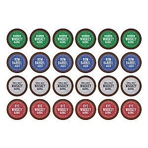 Bourbon Barrel Aged Coffee 24ct Variety Pack Set, Single Origin Coffee Paired with Bourbon, Rye Whiskey, Malt Whiskey and Rum, 24ct