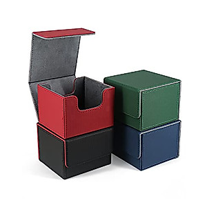 ZLCA Card Deck Box with 2 Dividers for MTG Cards, Large Horizontal Card Storage Box Fits 150+ Single Sleeved Cards, PU Leather Commander Deck box for TCG CCG (Green)