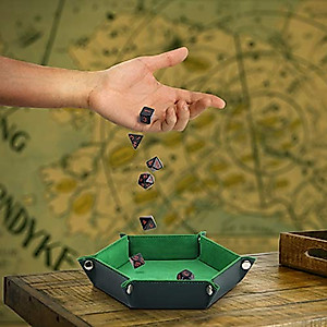 K.T. Fancy Dice Tray 6 Pieces Folding D&D Dice Tray Dice Holder Storage Box for Rolling Dice Games Metal Dice Rolling Tray PU Leather and Velvet