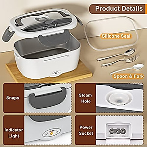 Akhia Electric Lunch Box Food Heater, 80W Heated Lunch Boxes for Adults Man Work Car Truck, Food Warmer Heating Lunch Box with 1.5L 304 Stainless Steel Container, 12V/24/V/110V