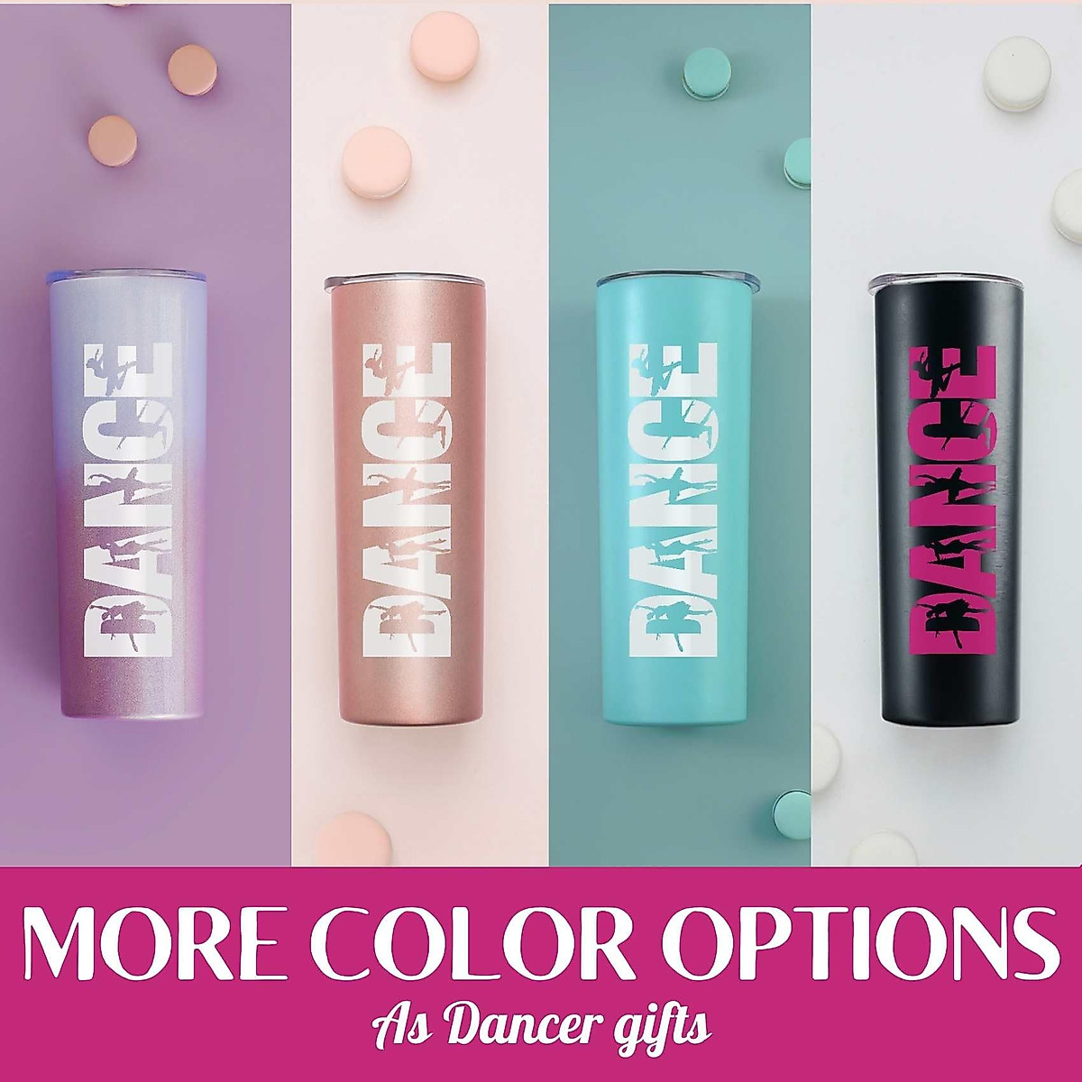 Onebttl Dancer Gifts for Girls, Teens, Her - Dance - 20oz/590ml Stainless Steel Insulated Tumbler with Straw, Lid - Dance Themed Recital Gifts for Women - (White)