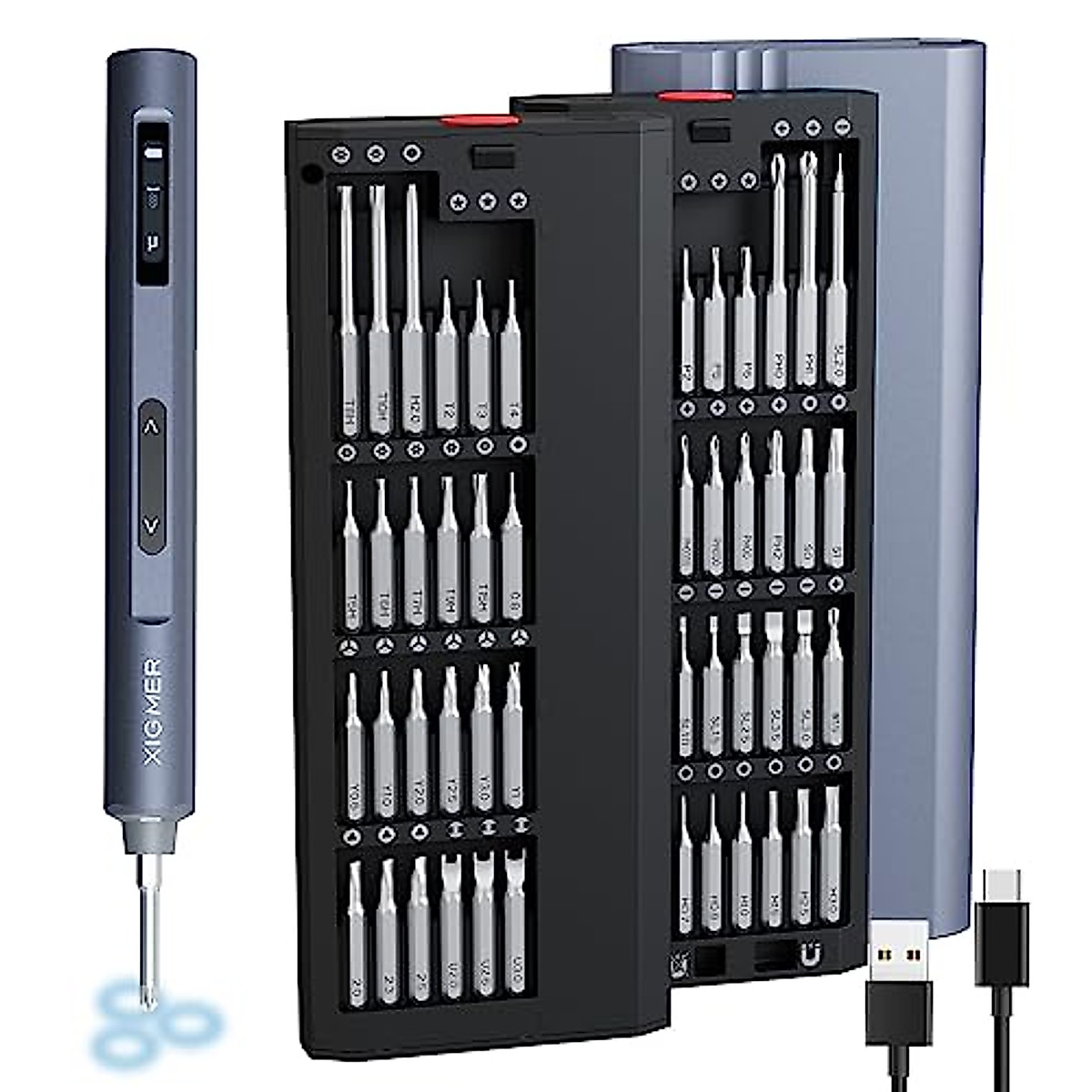 Electric Screwdriver,52 in 1 Mini Precision Screwdriver Set with 48 Magnetic Bits Cordless Kit,5 Gears Torque,OLED Display,XIGMER Rechargeable Small Electronic Repair Tool Kit for PC Phones Watch