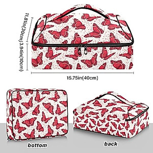 Kcldeci Insulated Thermal Food Carrier Insulated Casserole Carrier for Hot or Cold Food,Red Butterflies (2) Insulated Tote Bag for Potluck Cookouts Parties Picnic,Lasagna Lugger
