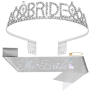 BAHABY Bachelorette Party Decorations, Bride To Be Sash & Crowns for Women, Silver Tiara, Bridal Shower Decorations, Bachelorette Party Favors, Bachelorette Gifts for Bride