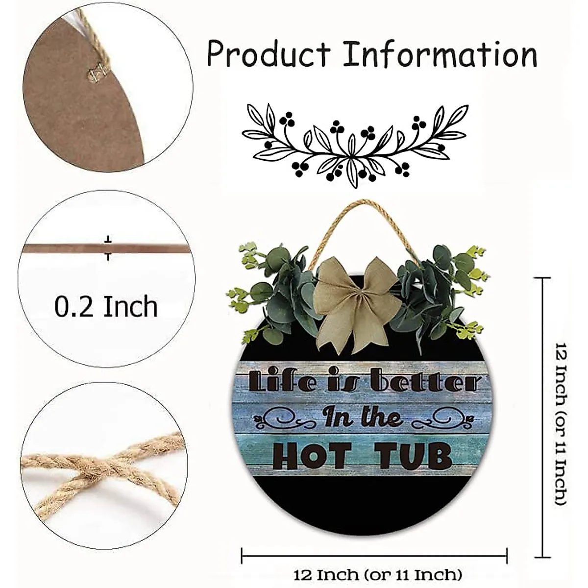 TYmall Retro Hot Tub Sign Funny Farmhouse Life is Better in The Hot Tub Wooden Hanging Sign Rustic Retro Wall Art Decor for Home Decoration 11Inch