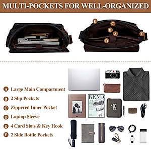 VASCHY Messenger Bag for Men, Canvas Water Resistant Briefcases 15.6in Laptop Bag Crossbody Satchel Computer Bags for Work Office Bag for Women Dark Gray