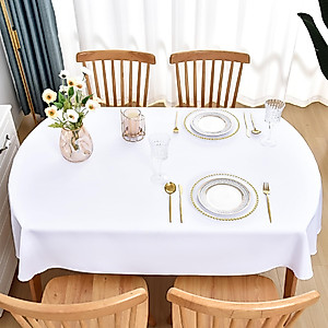 Nacuci Oval Tablecloth 60x102 Inch Polyester Fabric Table Cloth Solid White Heavy Duty Table Cover Washable for Dinning Kitchen Home Party