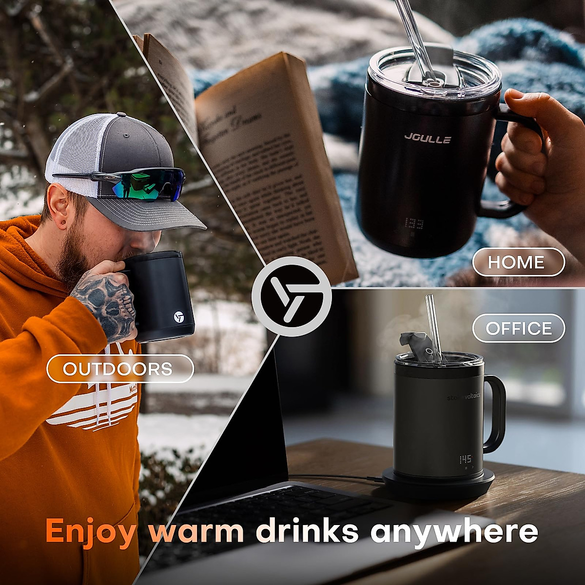 Coffee Mug Warmer Set for Desk, Electric Coffee Cup Warmer with Temperature Control & Self-Heating for Coffee, Beverage, Milk, Tea, LED Temp and Battery Level Display, 14oz (Cup Included)