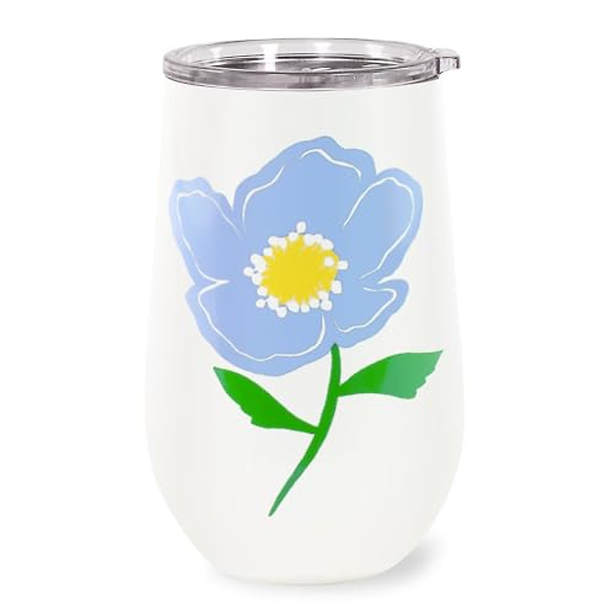 kate spade new york Insulated Stainless Steel Wine Tumbler, 16 Ounce Double Wall Tumbler, Blue Stemless Travel Cup with Lid, Sunshine Floral