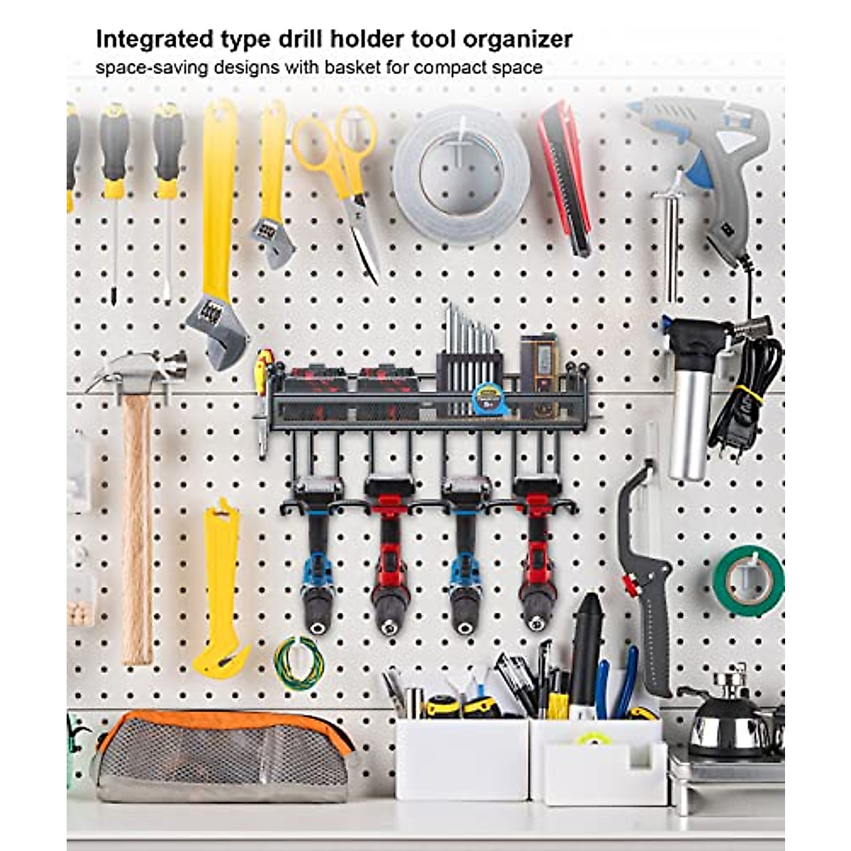 Power Tool Organizer Drill Holder Wall Mount Cordless Drill Storage with 2 Screwdriver Holder, Heavy Duty Tool Organizers And Storage, Tool Garage Organization Tool Rack,Father's Day Gifts