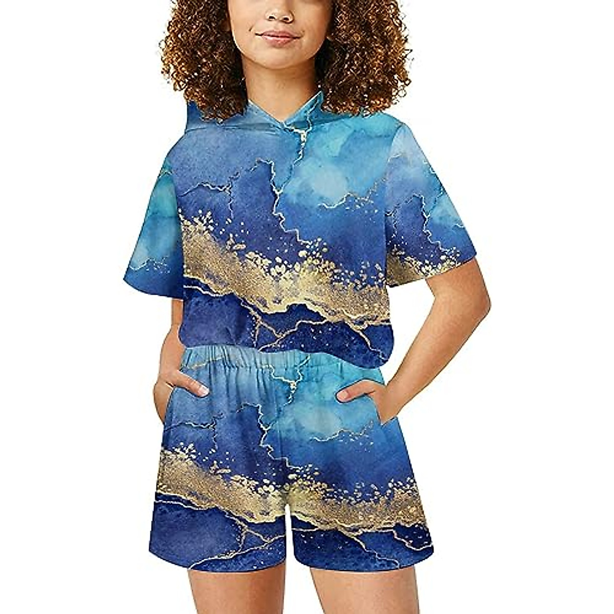 LAWOR Winter Coats For Girl 2023 2023 Winter Conjunto dos piezas para niños niñas camiseta manga corta degradado pantalones cortos estampados niños Z2-Dark Blue 140