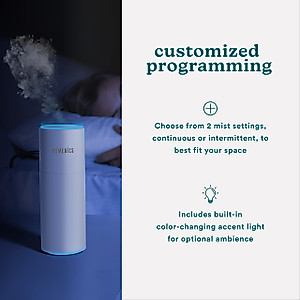 Homedics Portable Humidifier - Small Air Humidifiers for Bedroom, Plants, Office, Travel - Cool Mist Humidifiers, Color-Changing Accent Light, 2 Mist Settings, White