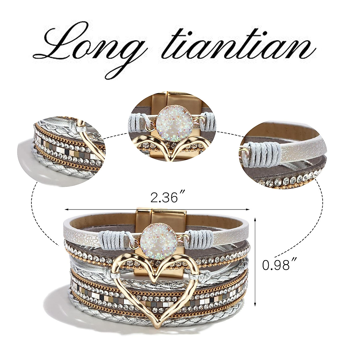 Long tiantian Bracelets for Women Trendy Stackable Leather Wrap Heart Bracelet Boho Jewelry s for Women
