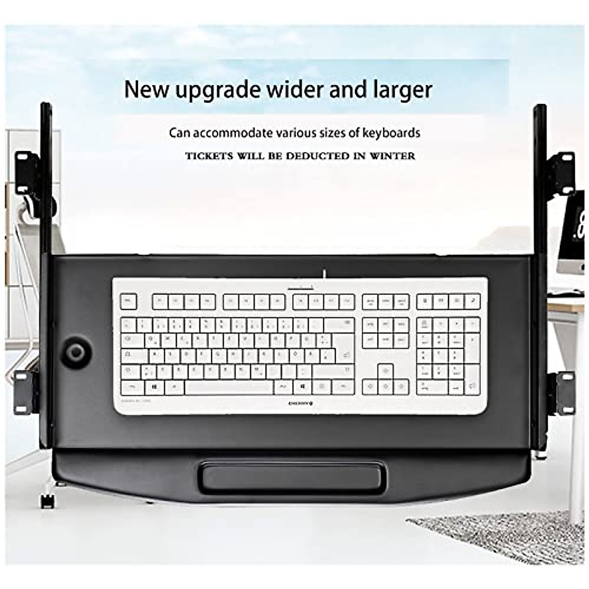 Keyboard Tray Under Desk Slide All Steel with 360 Rotating Mouse Platform, Sturdy & Easy Gliding, 19in Pull Out Keyboard Holder for Desktop, Ergonomic, Black / Gray ( Color : Black+mouse board , Size