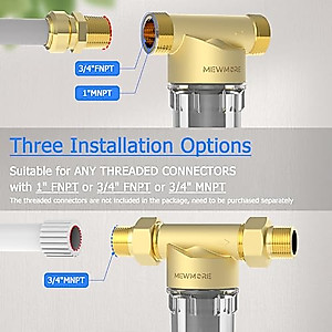 MewMore WHC40 Sediment Filter, 40 & 100 & 200 Micron Reusable Spin Down Sediment Water Filter, Whole House Water Filter for Well Water, Home Pre-filtration System, 1" MNPT + 3/4" FNPT + 3/4"MNPT