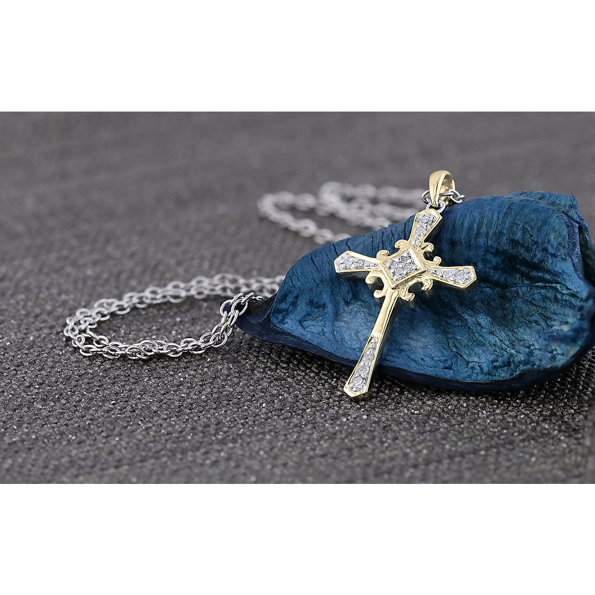 Dazzlingrock Collection 0.10 Carat (ctw) 18K Round White Diamond Cross Pendant 1/10 CT (Silver Chain Included), Yellow Gold