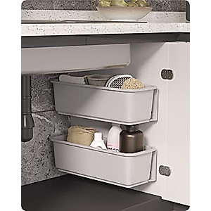 Baffect Under Sink Organizers and Storage, 2 Pack Pull Out Under Bathroom and Kitchen Cabinet Storage Drawer Organizer, Multi Purpose Sink Organizing Caddy up to 11lbs (Gray)