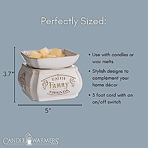 CANDLE WARMERS ETC 2-in-1 Candle and Fragrance Warmer for Warming Scented Candles or Wax Melts and Tarts with to Freshen Room, Faith, Family, Friends Quote