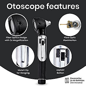 Zyrev Otoscope Ophthalmoscope Duplex Set - Multi-Function Otoscope/Opthalmoscope for Ear & Eye Examination - Includes Portable Tortoise Shell Case (Black)