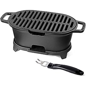 IronMaster M28 Hibachi Grill, Cast Iron Charcoal Grill, S'mores Maker Indoor, Portable Mini Grills for Tabletop, Camping, Outdoors, The Small Japanese Grill BBQ Cooking Surface 11" x 6.7 "