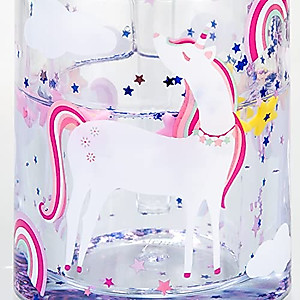 Nuovoo Kids Glitter Tumbler Cup Bulk with Lid and Straw, Cute Double Wall Tumbler Cups Turners with Handle for Starter, Clear Toddler Sippy Cup, Kawaii Rainbow Water Bottle, Set of 2, Pink & Blue