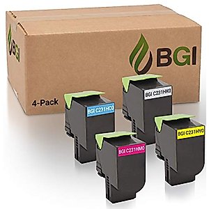 BGI Compatible Replacement Toner for Lexmark C2325dw MC2325adw C2325 C2425dw MC2425adw C2535dw MC2535adwe MC2640adwe Toner Ink | C231HK0 C231HC0 C231HM0 C231HY0 | BCMY 4-Pack | High Yield