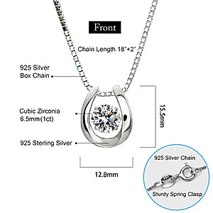 ARINZA Silver Necklace for Women, Dancing Diamond Cubic Zirconia, Horseshoe Pendant with 18+2 Inch Chain, Anniversary Birthday Gifts for Women, Wife, Mom, Girlfriend, Lady