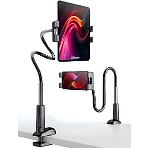 eSamcore Tablet Stand Holder, Gooseneck Phone Holder for Bed Cell Phone Stand for Desk Recording, Powerful Phone Grip Clamp Mount Compatible with All 4.7" - 11" Screen