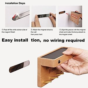 Wooden Key Holder with Motion Sensor light, Wall-Mounted Light Key Holder, Decorative Key Hanging Rack with 4 Hooks – Easy Install Wall Key Holder Light Shelf for Home Entryway Decor (Dark Brown)