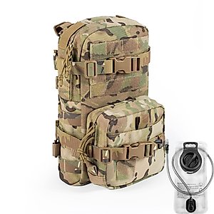 CLTAC Small Tactical Backpack MOLLE Hydration Pack Outdoor Water Bladder Carrier Pack for Vest with IFAK Med Pouch and 1.5L Bladder