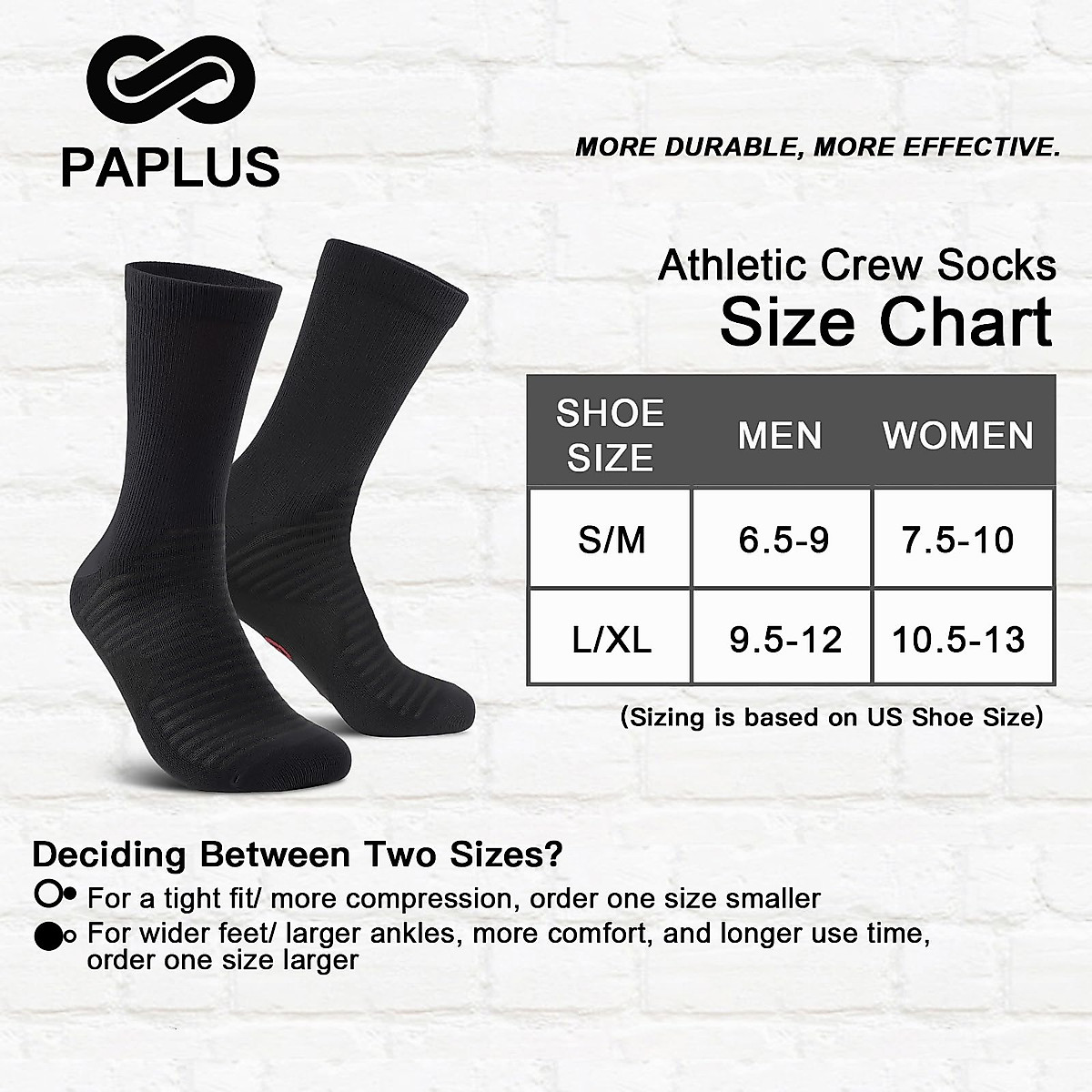 PAPLUS Compression Athletic Crew Socks (6 Pairs) for Men & Women