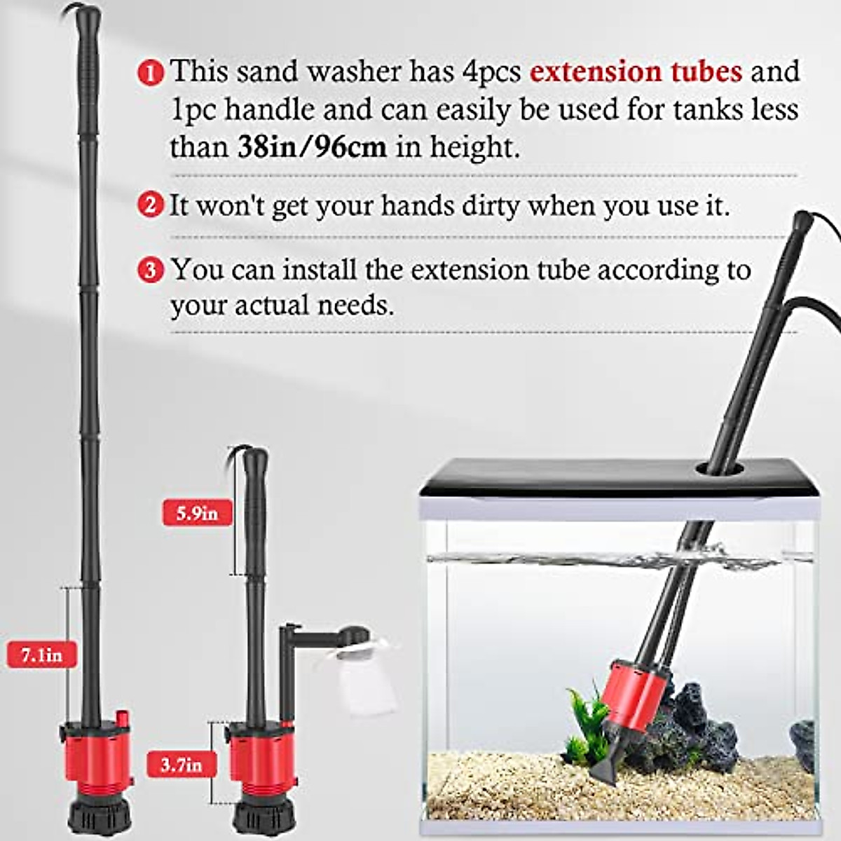 FEDOUR Aquarium Gravel Cleaner, Multifunctional Electric Fish Tank Water Changer, Removable Vacuum Sand Washer Algae Cleaner Filter Water Shower Set