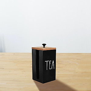 Tea Bag Holder, Farmhouse Tea Caddy, Wood Tea Bag Storage Organizer, Tea Containers with Lid, Tea Bag Dispenser, Tea Canister, Tea Accessories, Great for Tea Bars and Tea Gifts (Black)